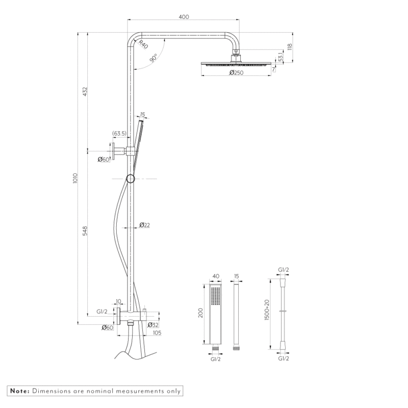 Finley Shower Rail Set - Brushed Brass | (NZ) ABI Bathrooms & Interiors