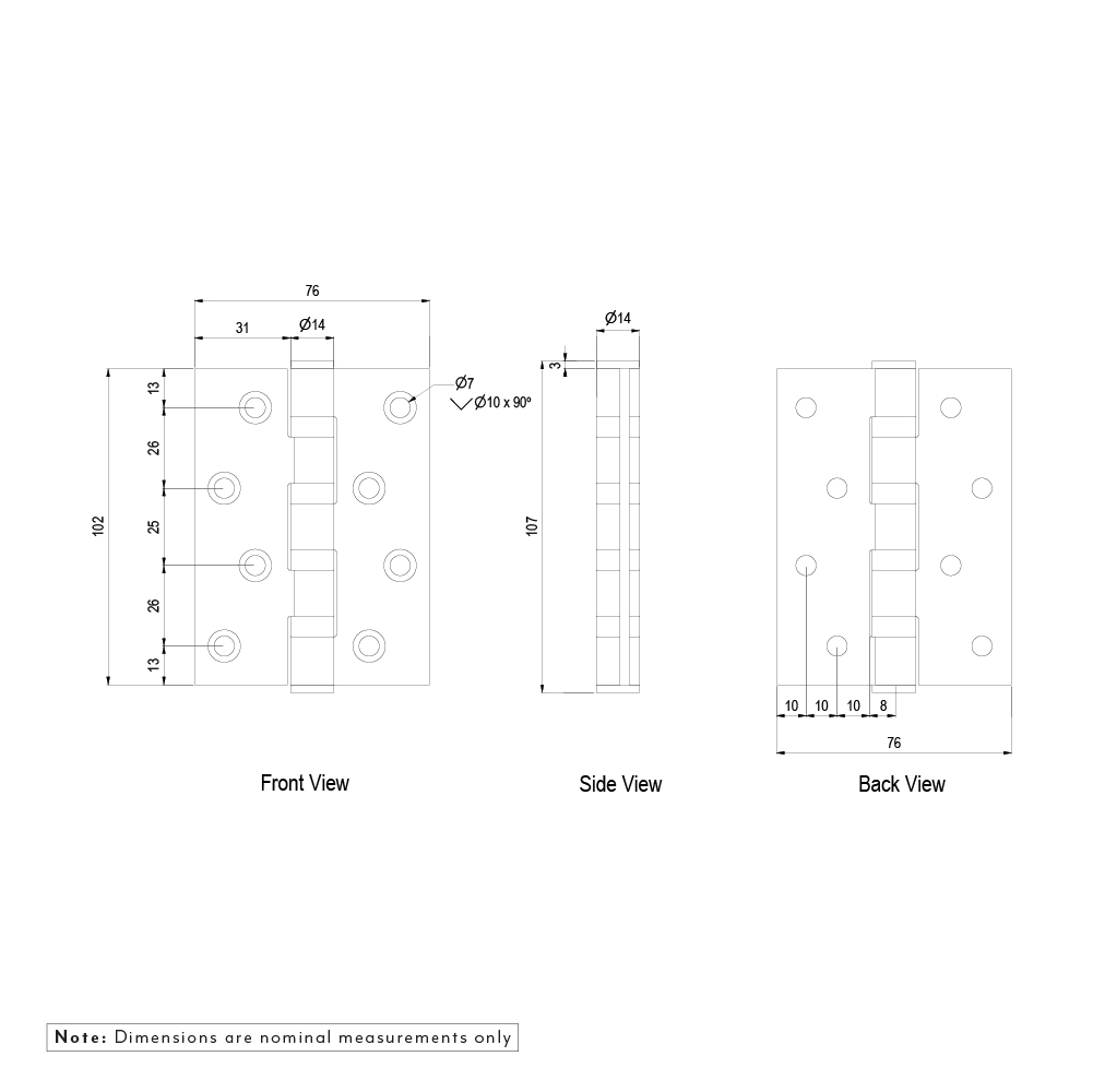 Ellis Butt Door Hinge Pair 100mm - Stainless Steel | (NZ) ABI Bathrooms ...