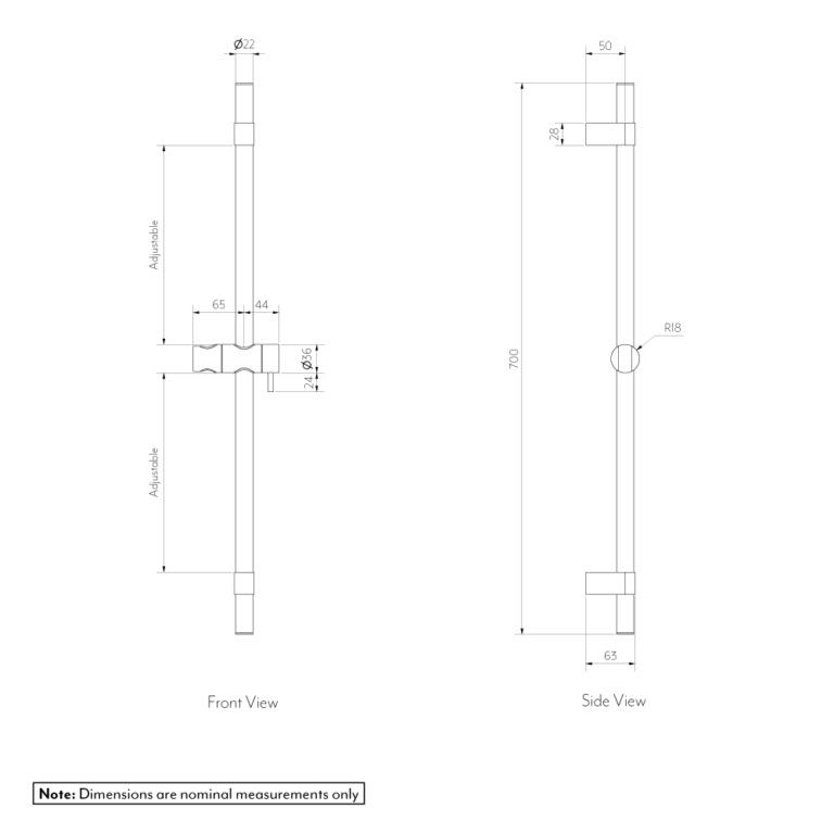 Elysian Adjustable Shower Rail - Matte Black | (NZ) ABI Bathrooms ...