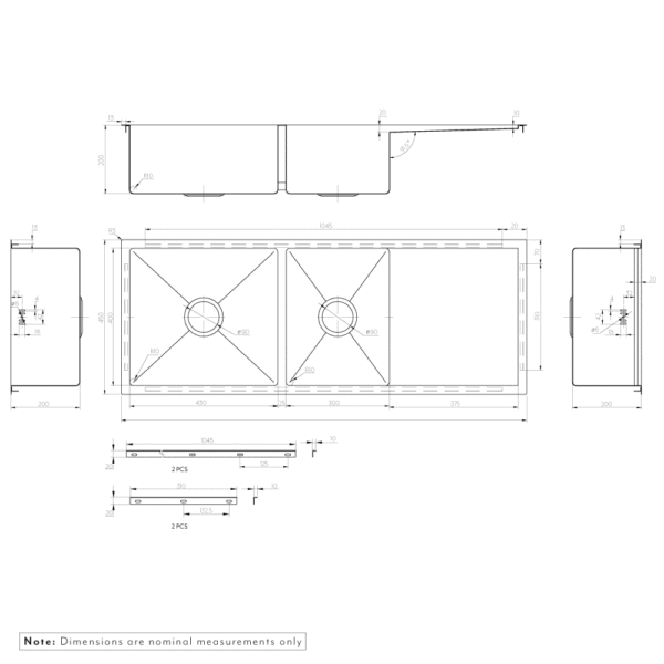 Ontario Double Kitchen Sink with Over Flow and Rack - Brushed Copper ...
