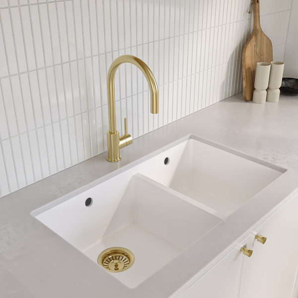 Vienna Double Sink 760mm - White Granite (Overflow) | (NZ) ABI Bathrooms & Interiors